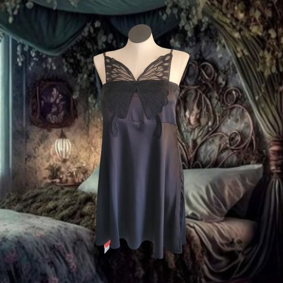 Cider | Intimates & Sleepwear | Nwt Black Negligee With Lace Butterfly ...